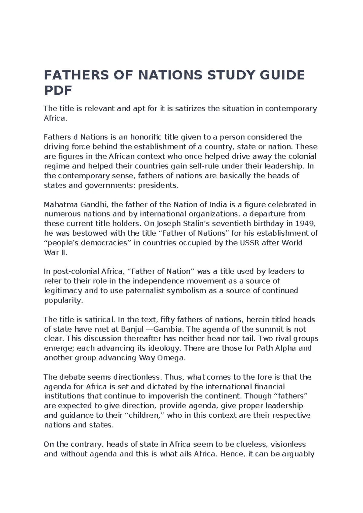 Fathers of Nations Chapter Summaries: A Comprehensive Guide - Studocu