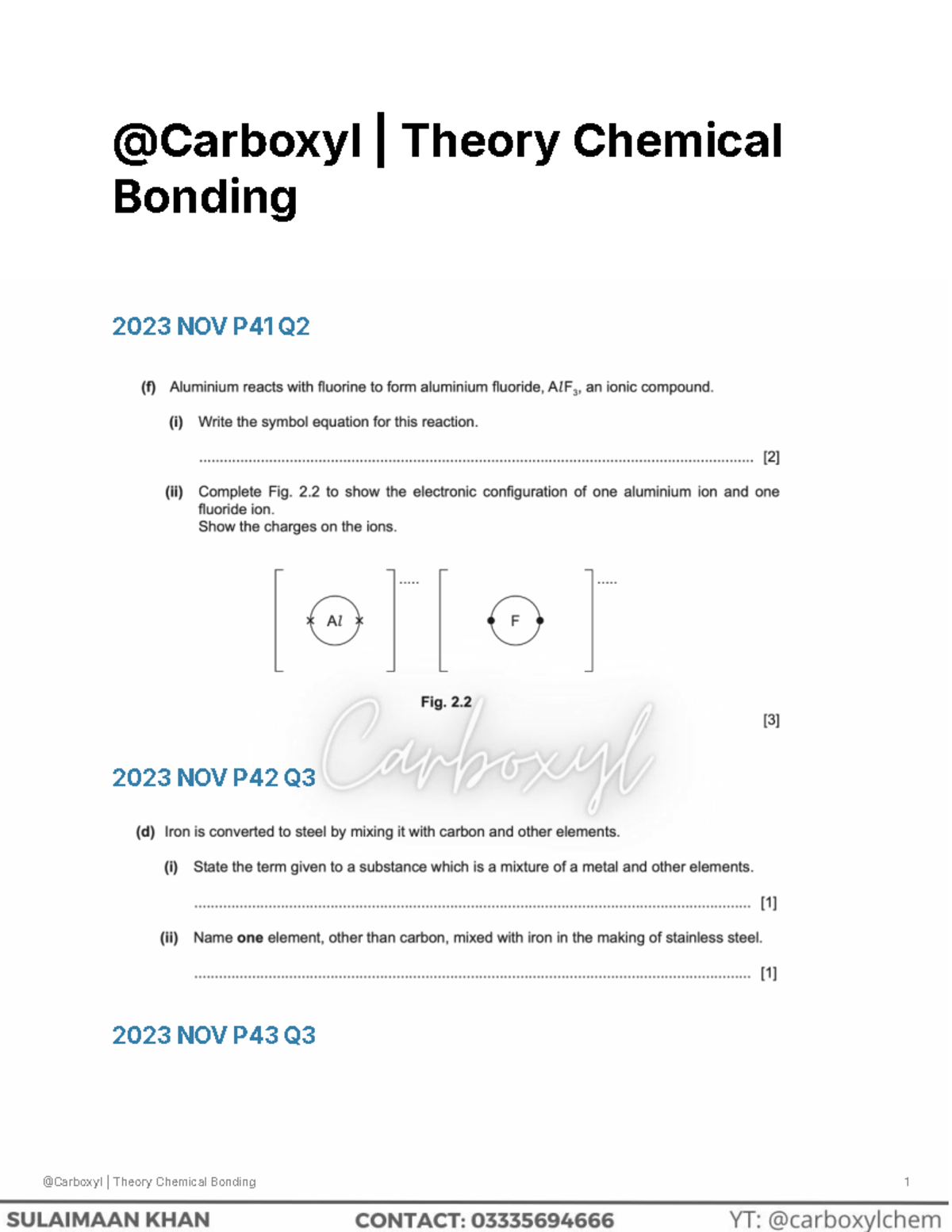 Theory of Chemical Bonding: Exam Questions & Answers 2023 - Studocu
