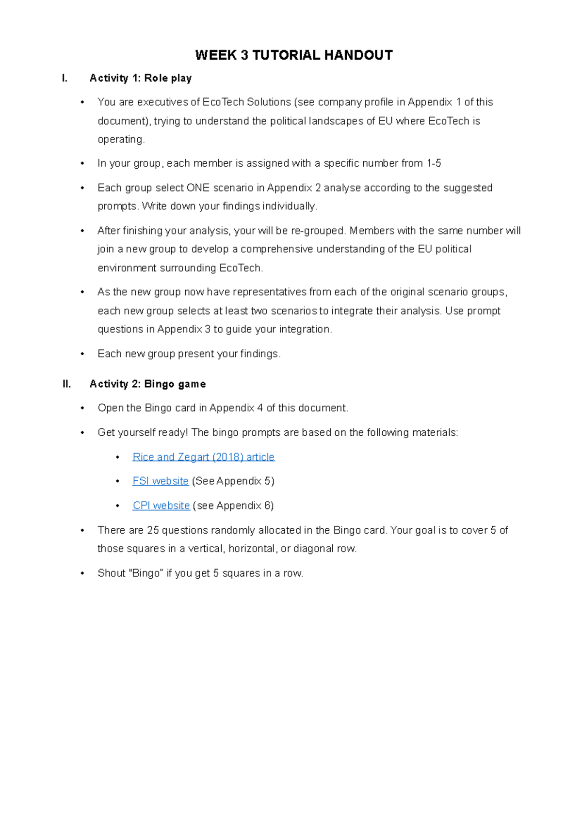Week 3 Tutorial Handout - WEEK 3 TUTORIAL HANDOUT I. Activity 1: Role ...