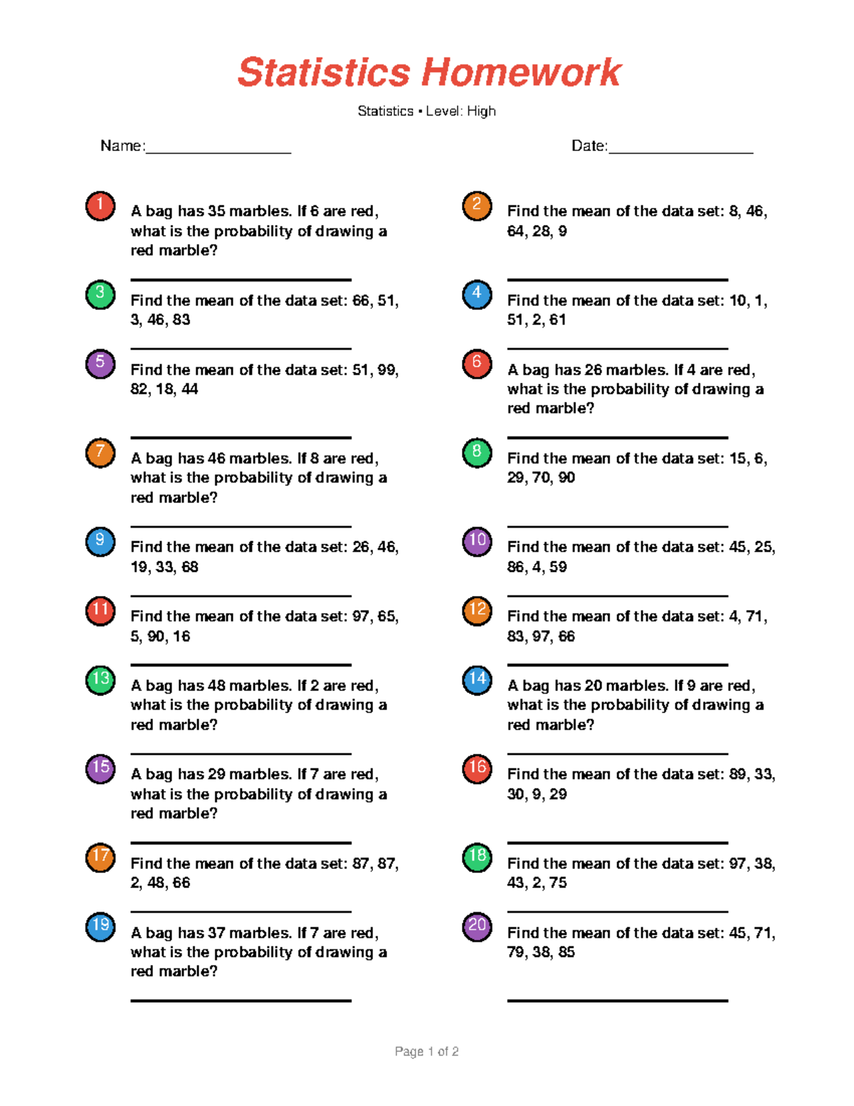 Statistics Homework 1: Probability & Mean Calculations - Studocu