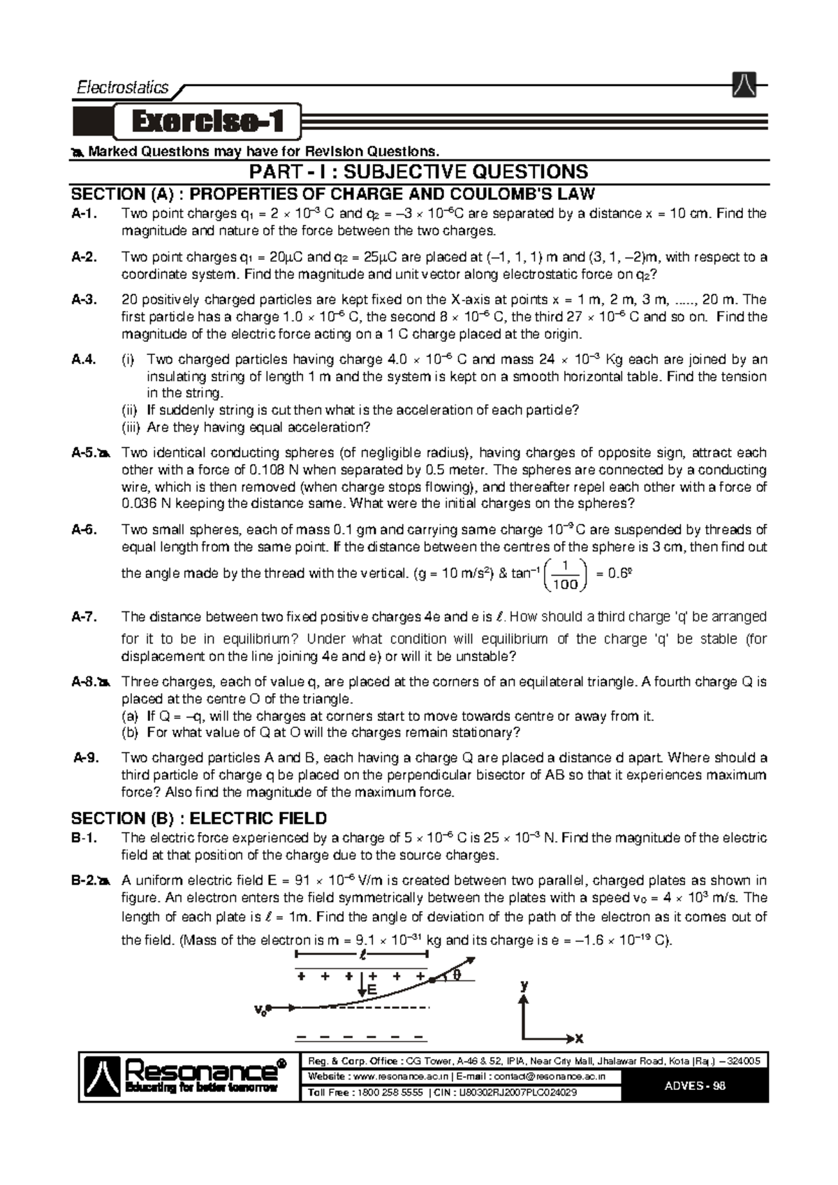 Electrostatics Revision Questions and Exercises (Part I & II) - Studocu