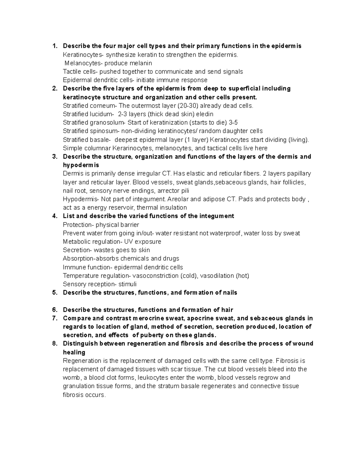 Integumentary System Recitation 4: Epidermis, Dermis, and Functions ...