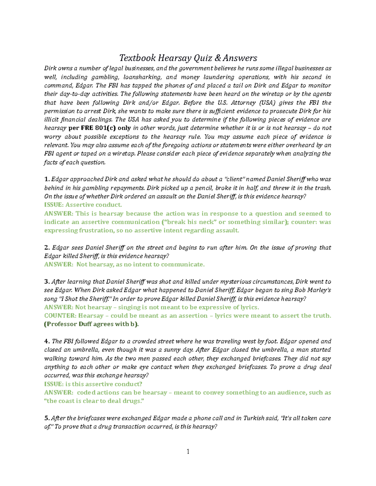 Hearsay Quiz Answers & Analysis for FRE 801(c) - Studocu