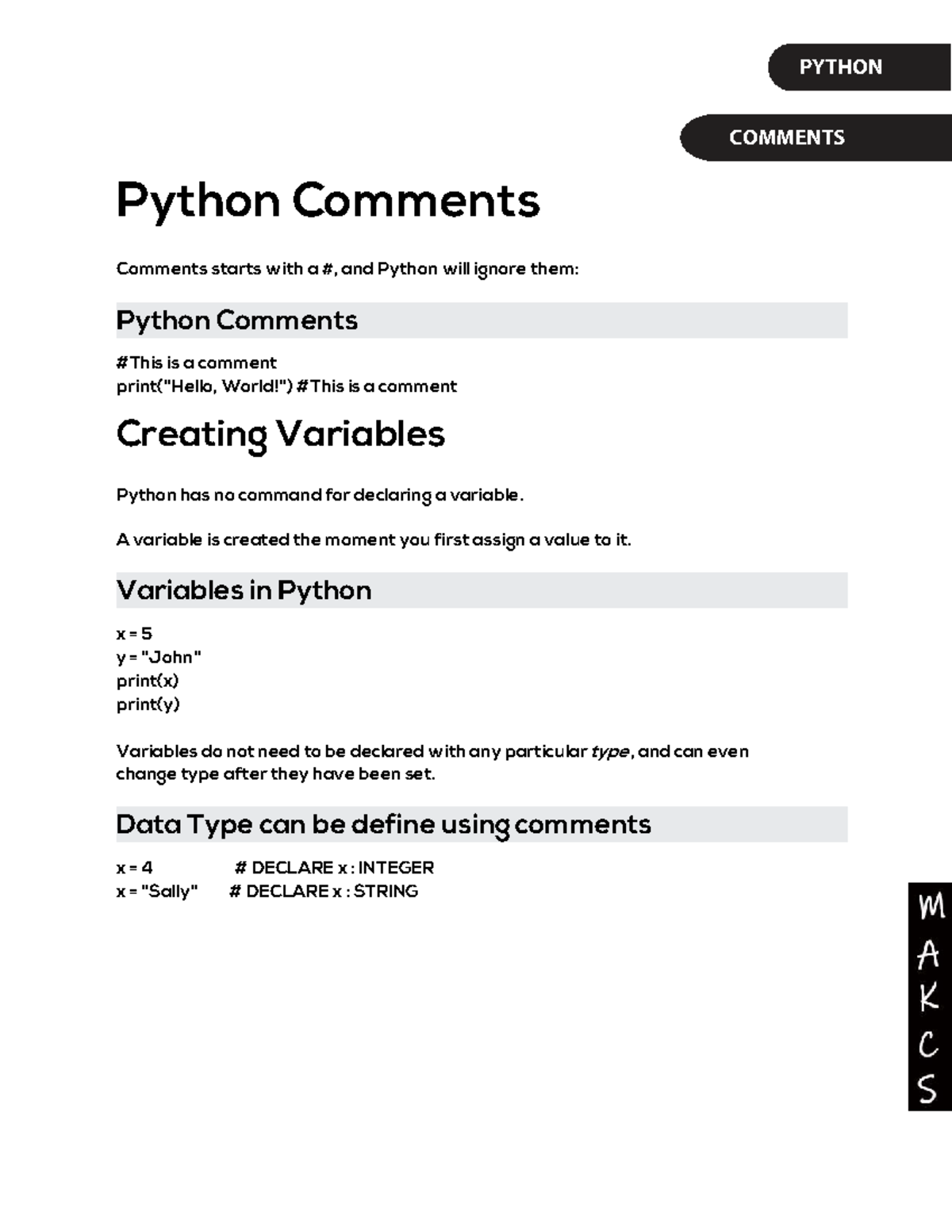 PYTHON 101: Quick Syntax Recap and Key Concepts - Studocu