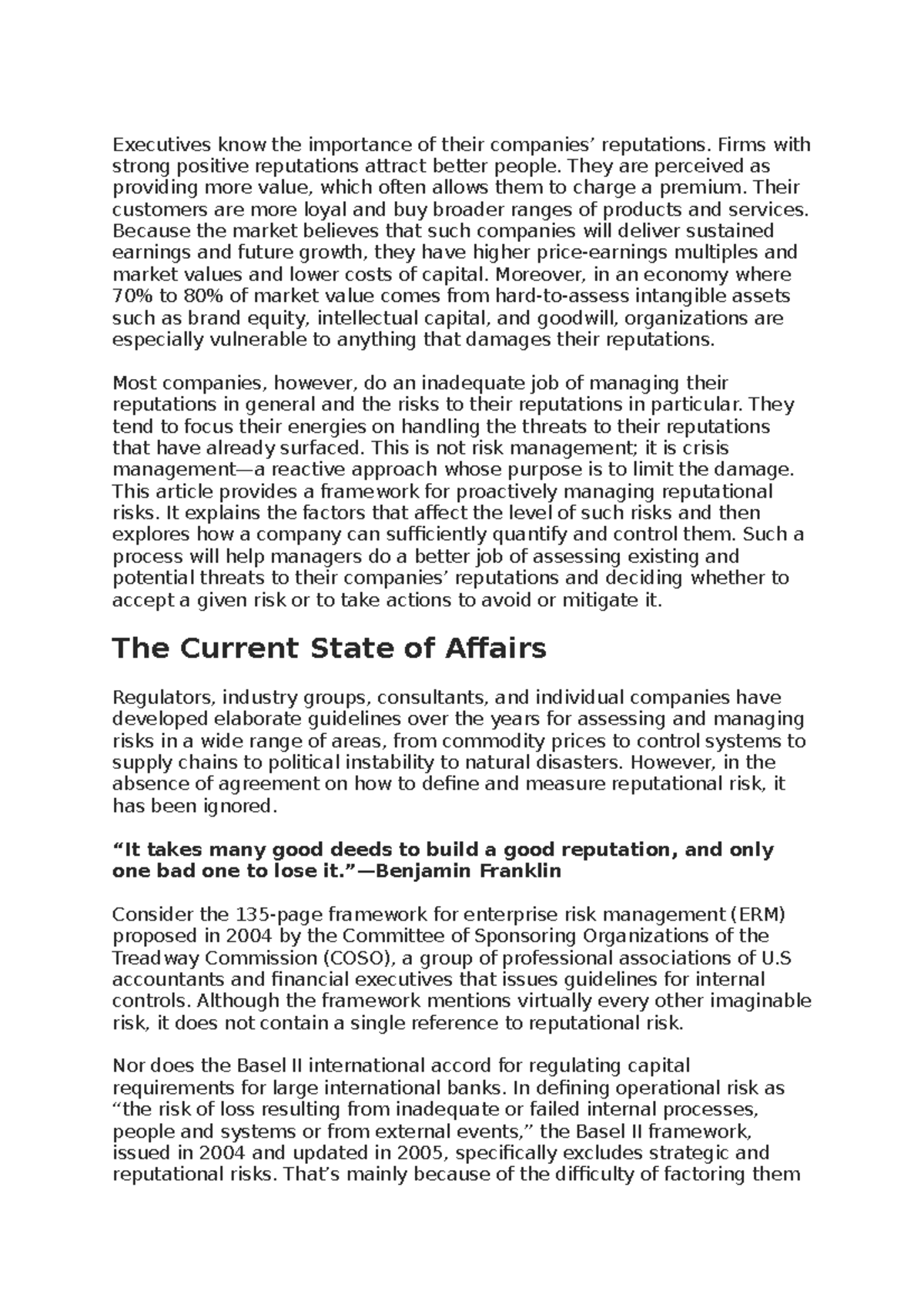 Corporate reputation and its impacts - Executives know the importance ...
