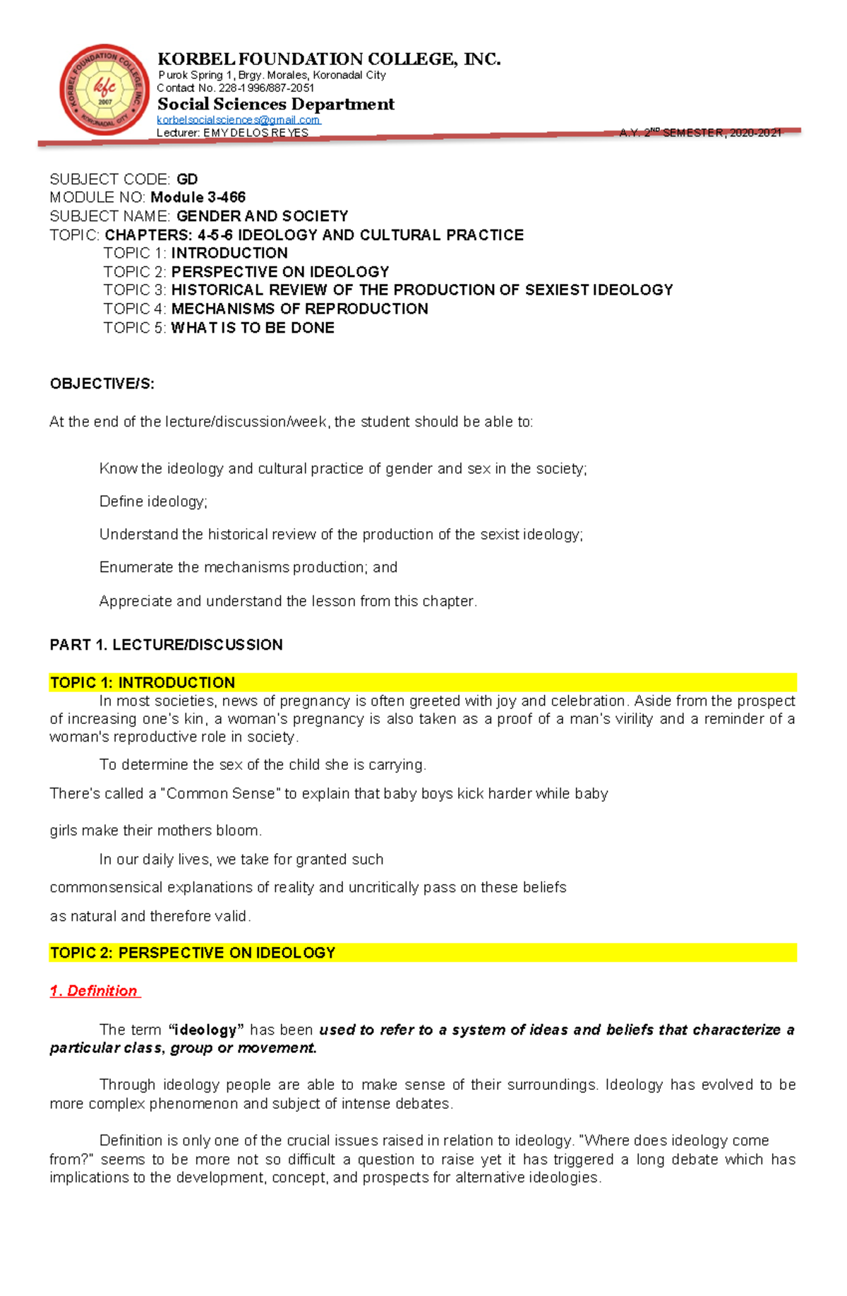 Gender and Society GD Module 3: Ideology & Cultural Practices - Studocu