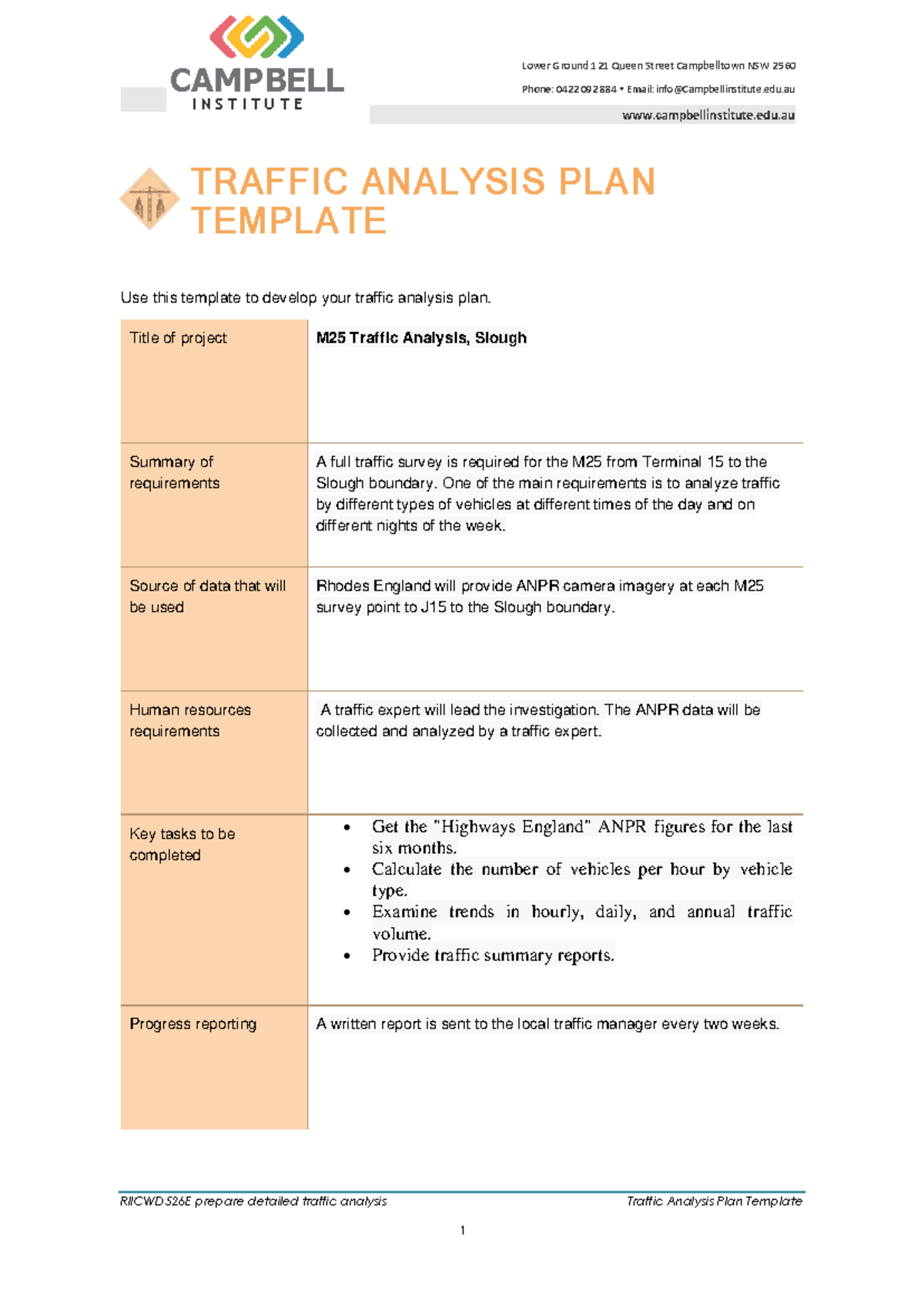 RIICWD 526E Traffic Analysis Plan Template for Project M25 - Studocu