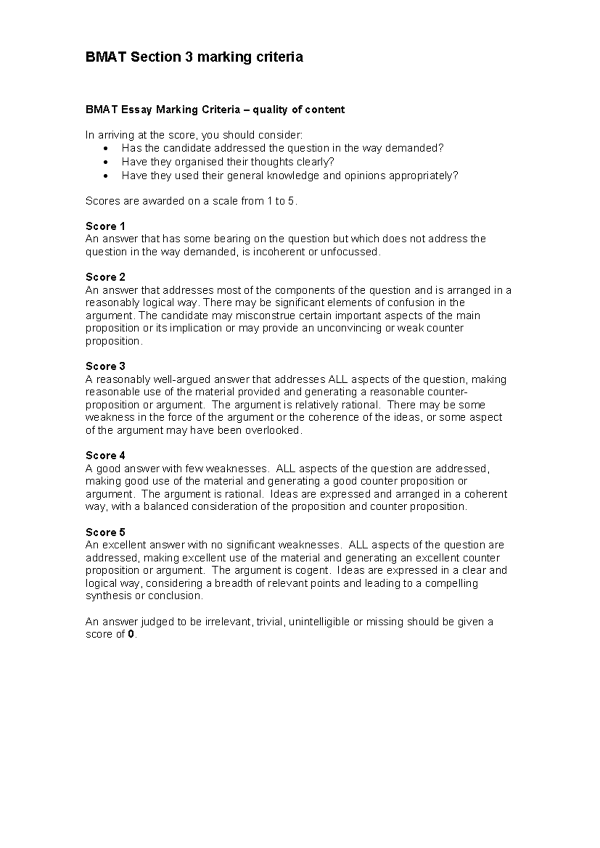 BMAT 20757 Section 3 Essay Marking Criteria Explained - Studocu