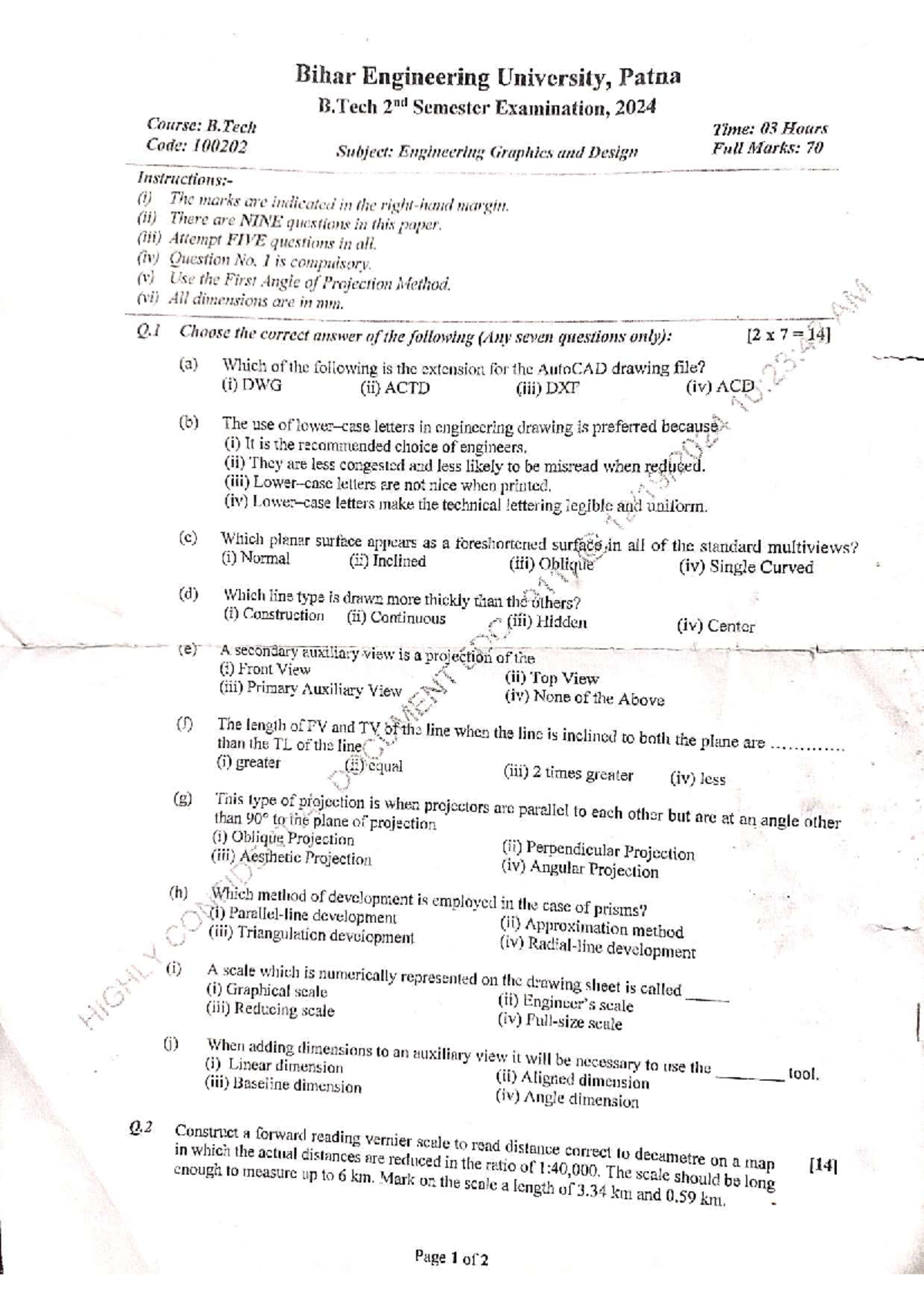 Bihar Engineering University B.Tech 2nd Sem Engg Graphics Design 100202 ...