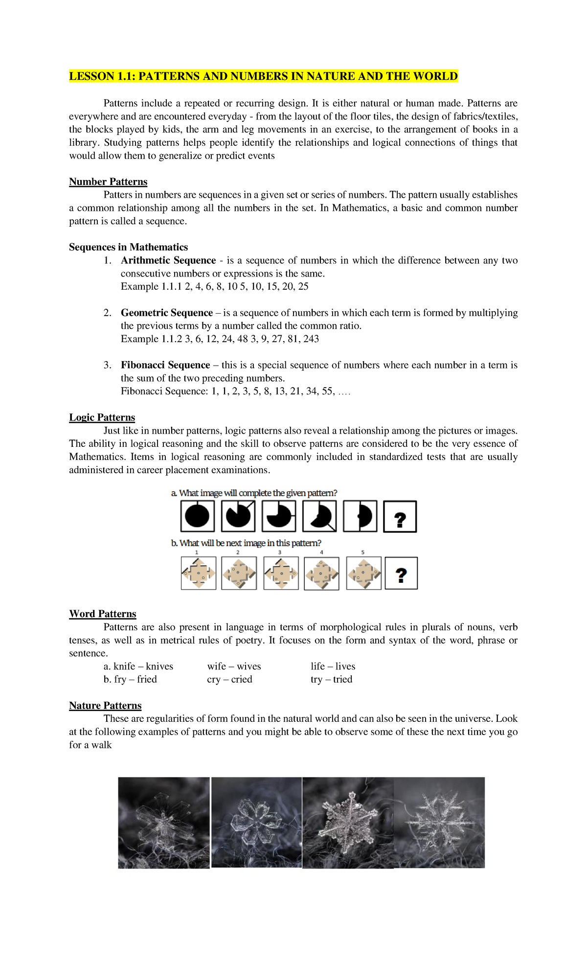 MATH21 - Lesson 1: Exploring Patterns and the Fibonacci Sequence - Studocu