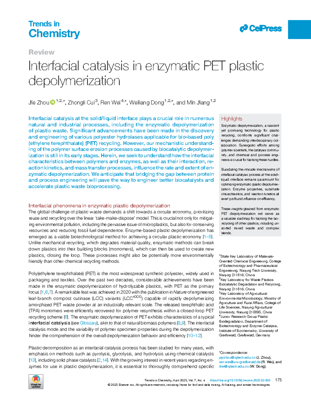 Enzymatic PET Depolymerization: Role of Interfacial Catalysis in ...