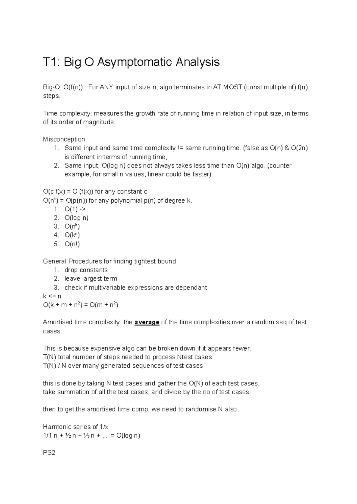 CS2040S - Big O Analysis and Data Structures Notes - Studocu