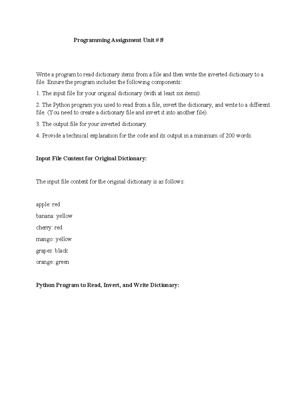 Programming Assignment (CSE101) - Inverting a Dictionary in Python ...
