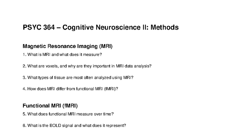 PSYC 364 Cognitive Neuroscience II: MRI & fMRI Active Recall Worksheet ...