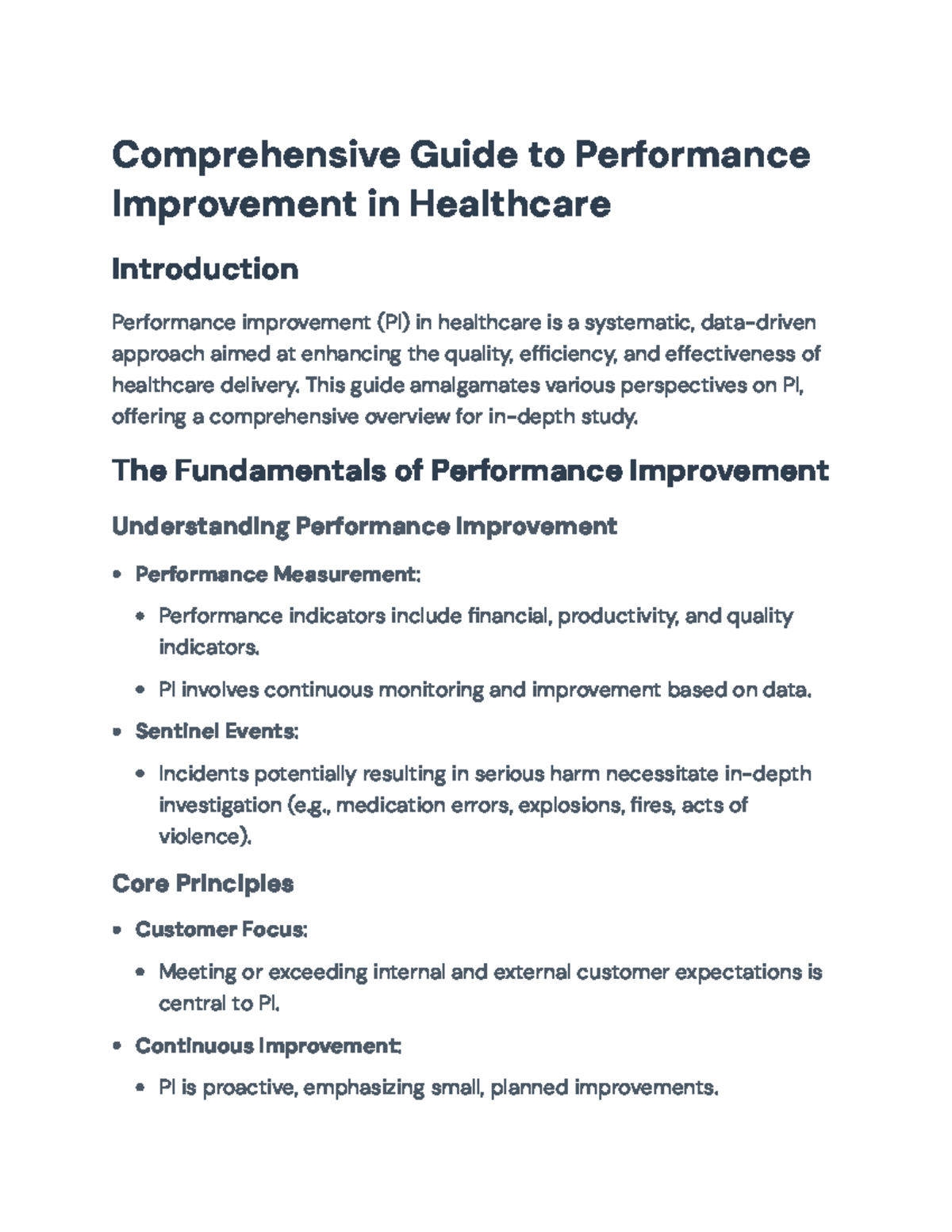 Comprehensive Guide to Performance Improvement in Healthcare (PI 101 ...