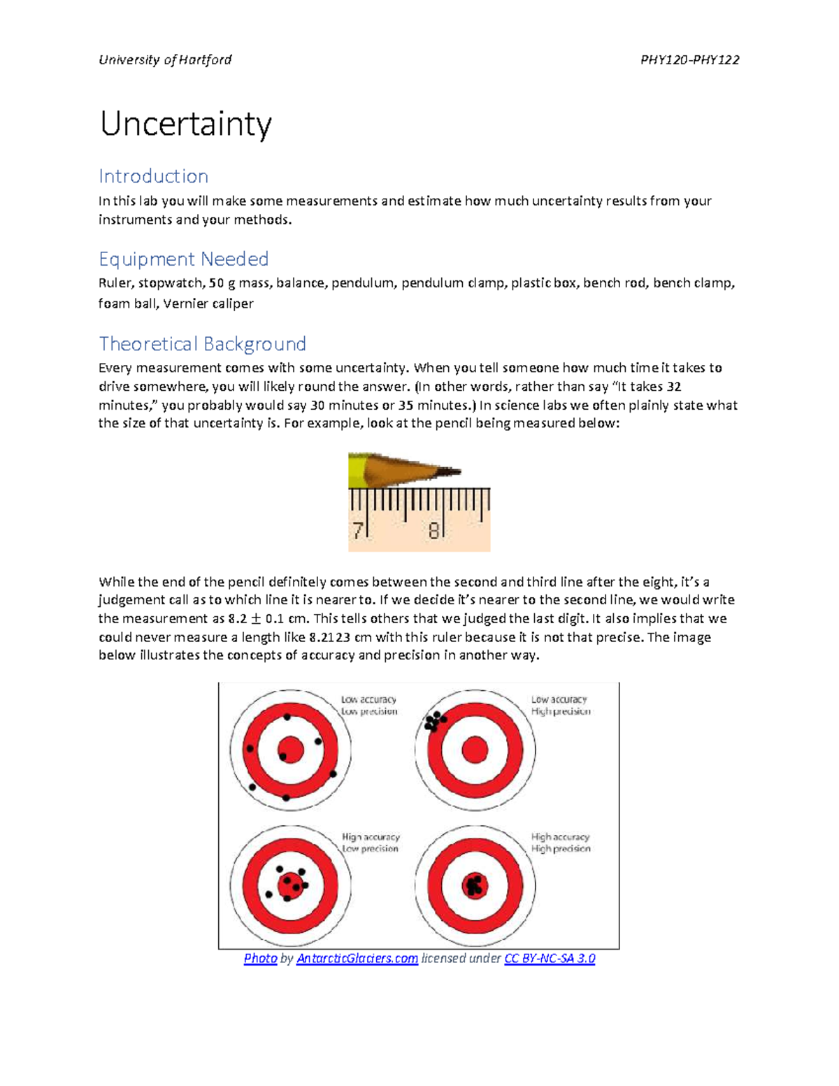 PHY120-122 Uncertainty - Uncertainty Introduction In this lab you will ...