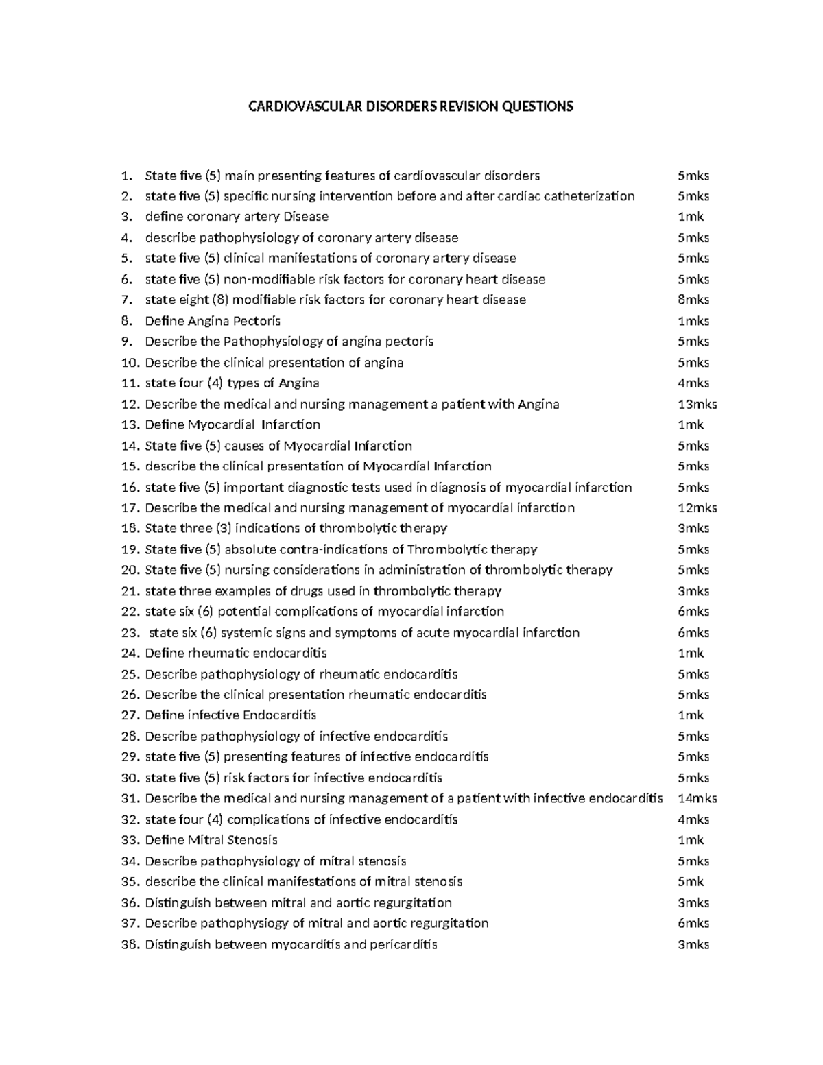 CARDIAC DISORDERS REVISION QUESTIONS FOR EXAM PREPARATION - Studocu