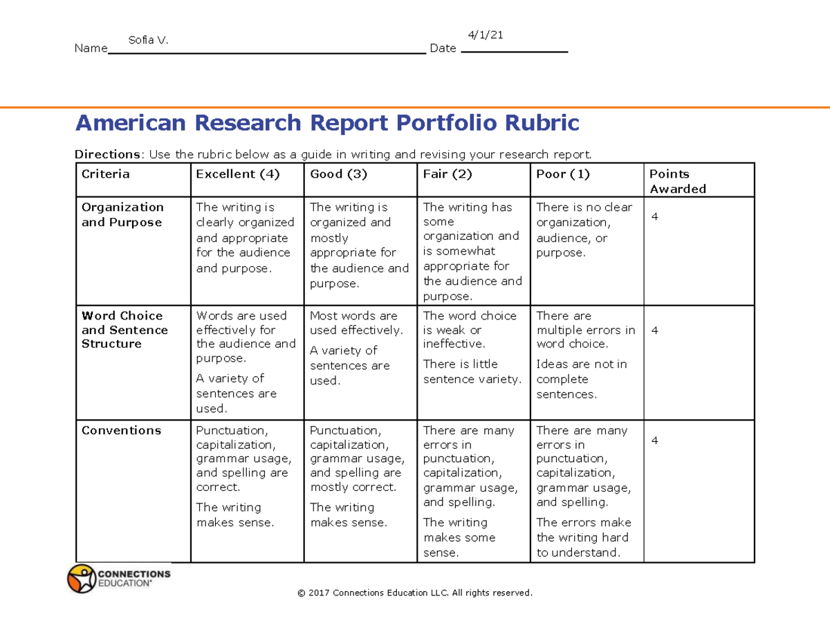 Research Report Portfolio Rubric - Course Code: AR101 - Studocu