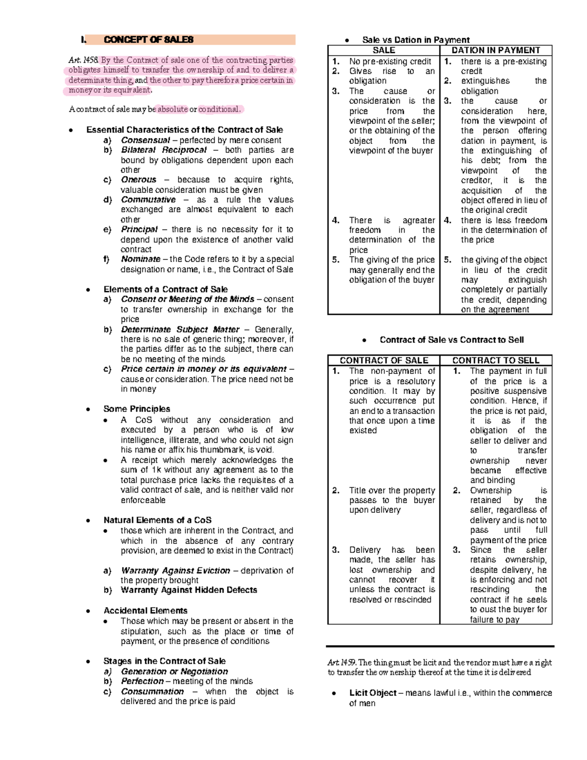Sales Contract Overview: Key Principles and Elements (Law 101) - Studocu