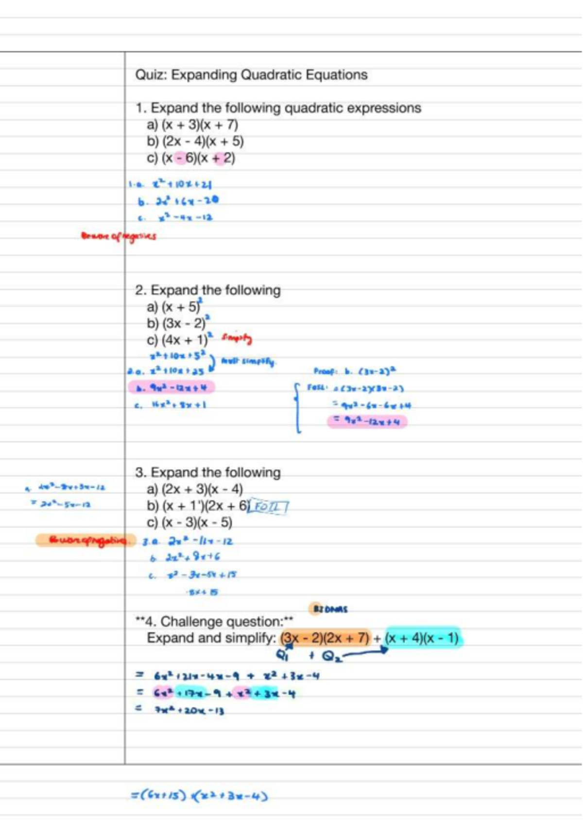 Quiz: Expanding Quadratic Equations and FOIL Rule - Studocu