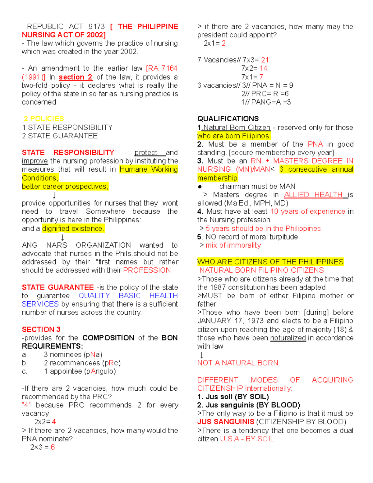 Leadership - notes - REPUBLIC ACT 9173 [ THE PHILIPPINE NURSING ACT OF ...