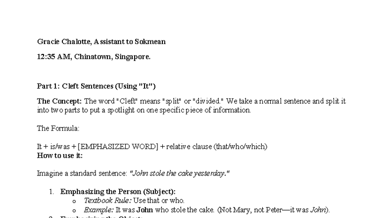 Adding Emphasis: Cleft Sentences & Sentence Structure Techniques - Studocu