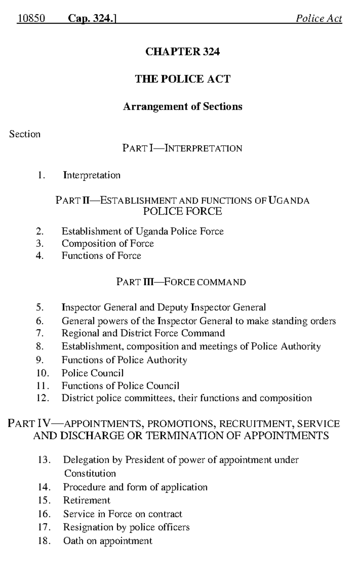 Revised Police Act Cap. 324: Comprehensive Overview and Sections - Studocu