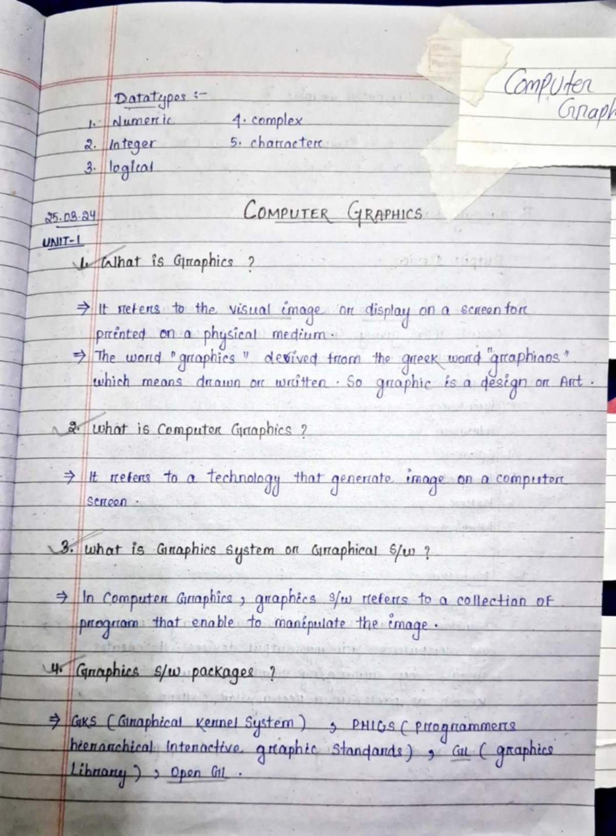 Computer Graphics SEM-6: Overview of Data Types and Algorithms - Studocu