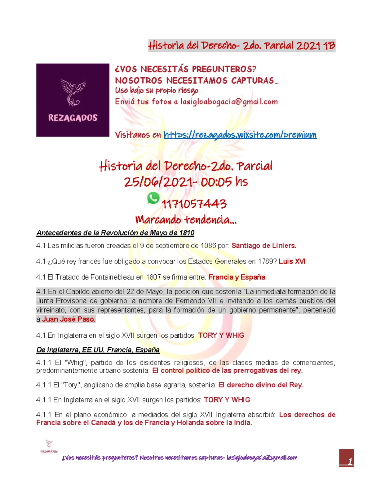 Preguntero segundo parcial Historia del Derecho - ¿Vos necesitás ...