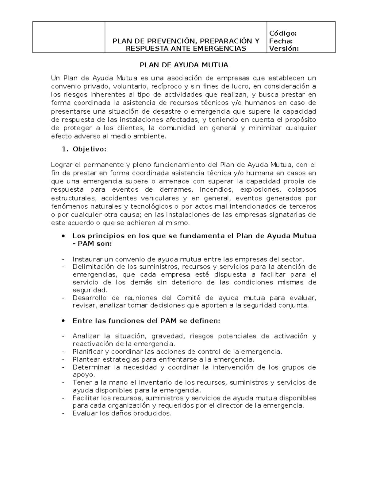Anexo 7: Formato de Conformación del Plan de Ayuda Mutua - Studocu