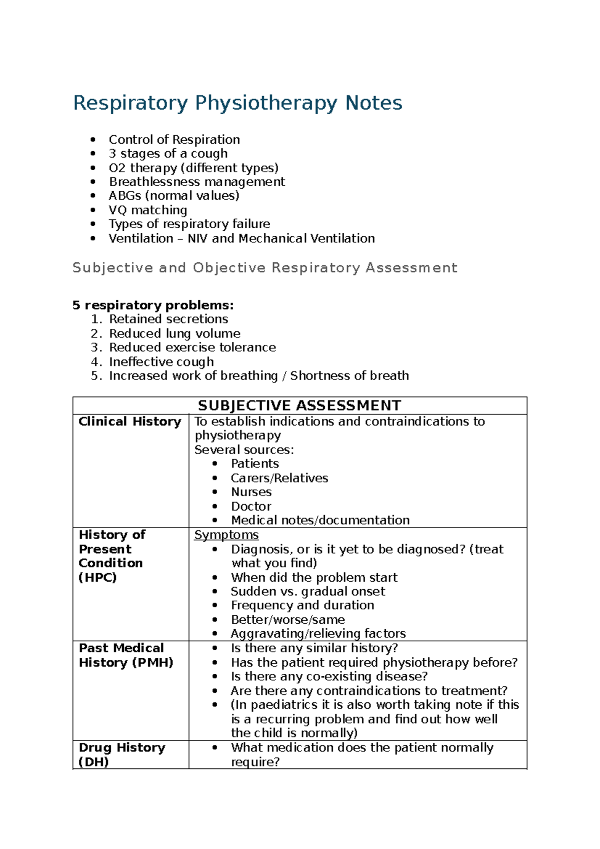 Respiratory Physiotherapy Notes (Resp Physio) - Key Concepts ...