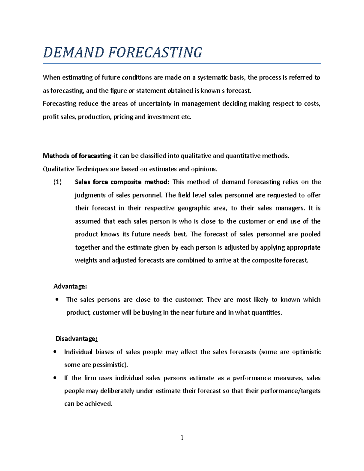 Demand Forecasting Project planning and evaluation - DEMAND FORECASTING ...