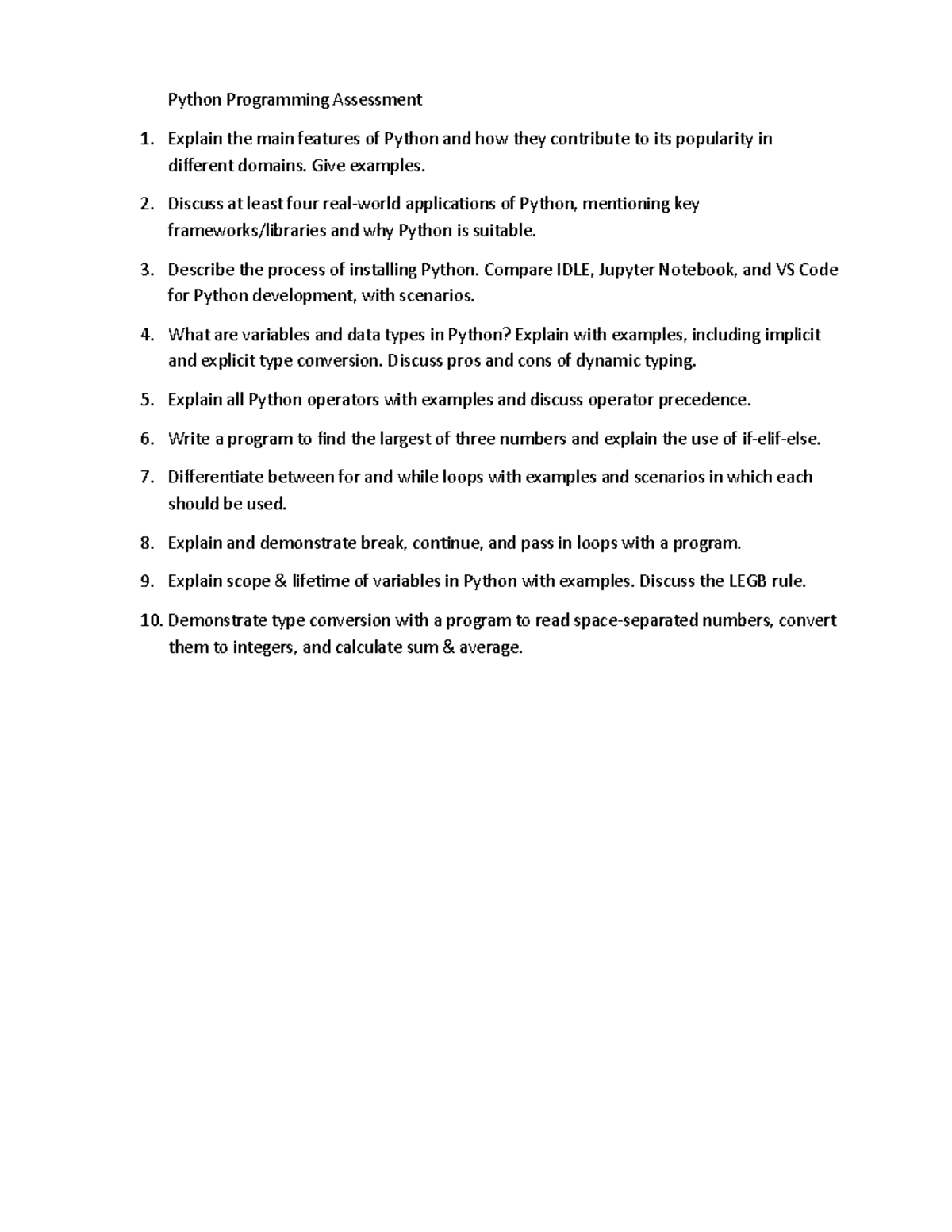 Python Programming Assessment 1: Key Features & Applications - Studocu