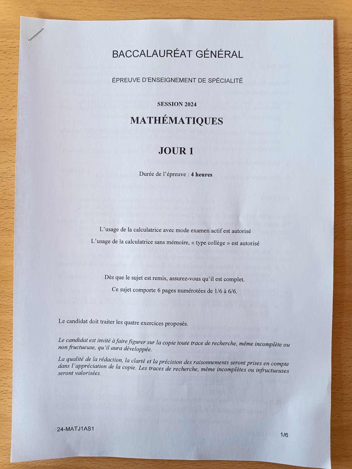 BACCALAURÉAT GÉNÉRAL MATHÉMATIQUES ÉPREUVE DE SPÉCIALITÉ 2024 - JOUR 1 ...