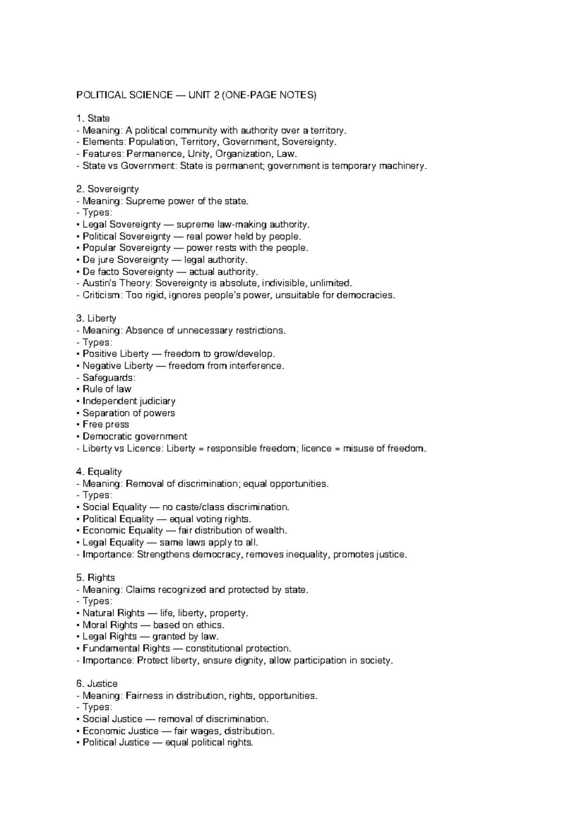 POLITICAL SCIENCE UNIT 2 LECTURE NOTES: KEY CONCEPTS & DEFINITIONS ...