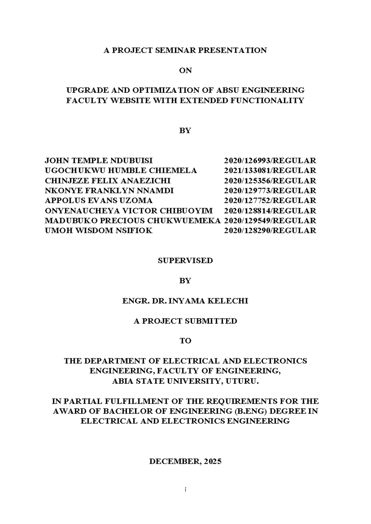 ABSU EEE Project Seminar: Upgrade & Optimization of Faculty Website ...