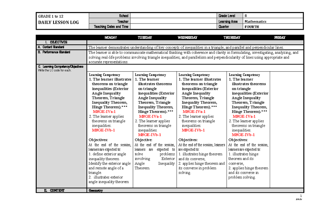 Pdfcoffee - none - GRADE 1 to 12 DAILY LESSON LOG School Grade Level 8 ...