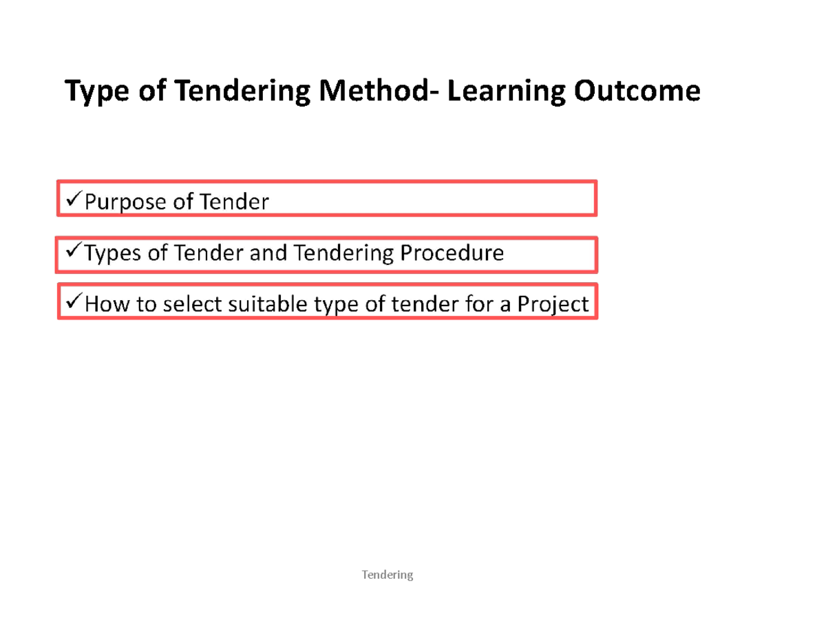 Tendering Procedures and Types: A Comprehensive Guide (Course Code: TEND101) - Studocu