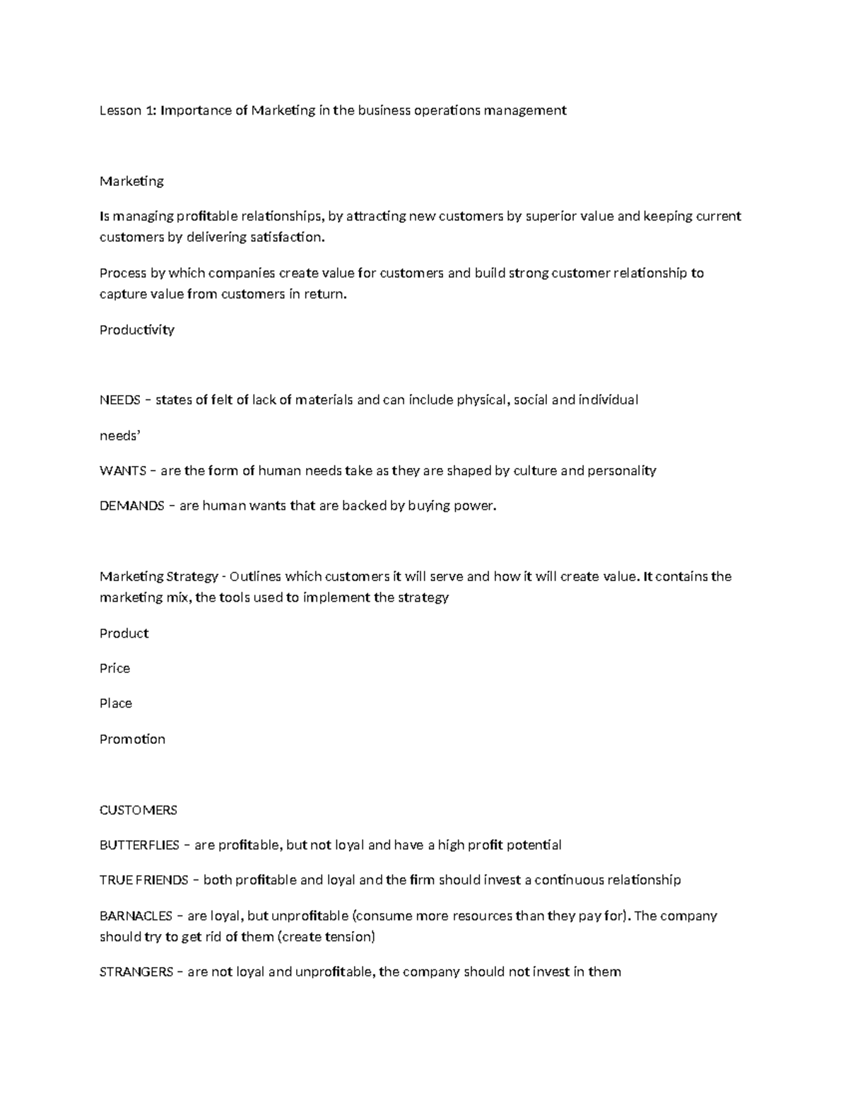 Lesson 1: Importance of Marketing in Business Operations Management ...