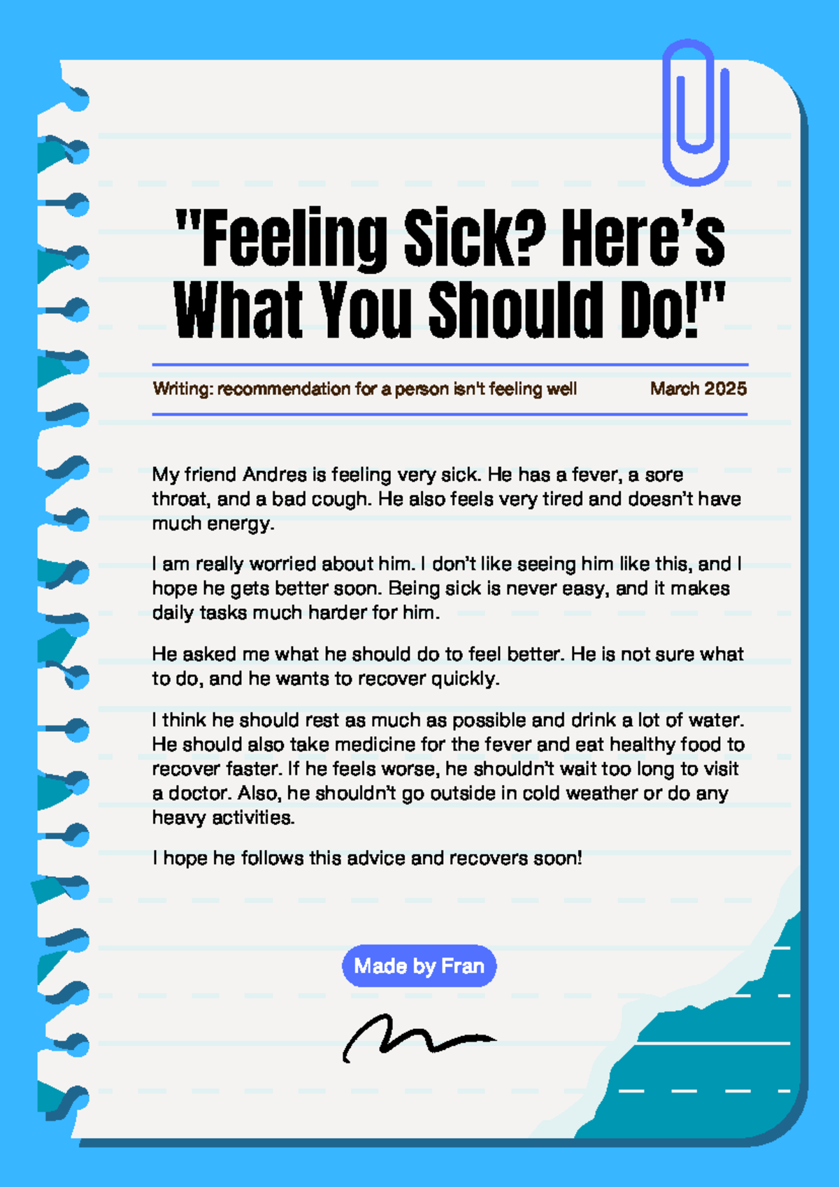 Sick? Recommendations for Recovery - Advice for Andres - Studocu