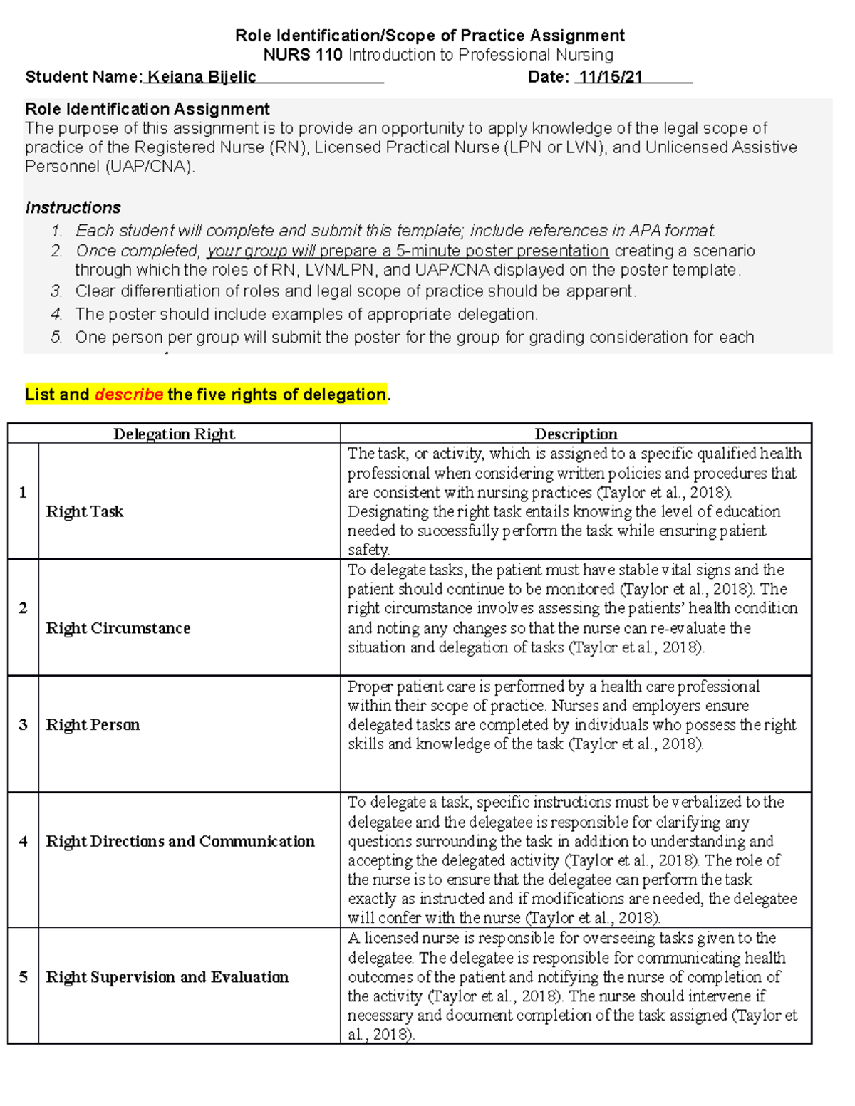NURS110 Individual Scope of Practice Assignment - Role Identification ...