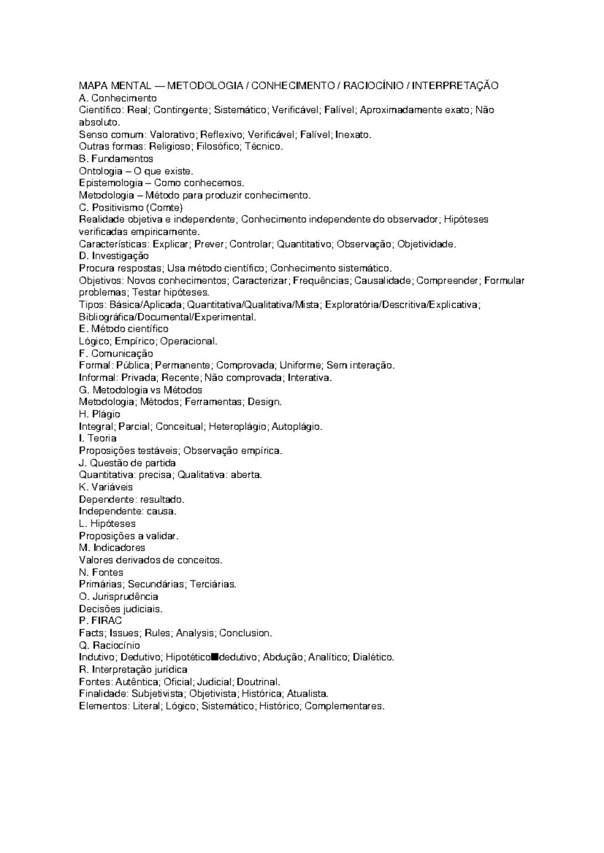 Mapa Mental: Metodologia do Conhecimento - MICJ - Studocu