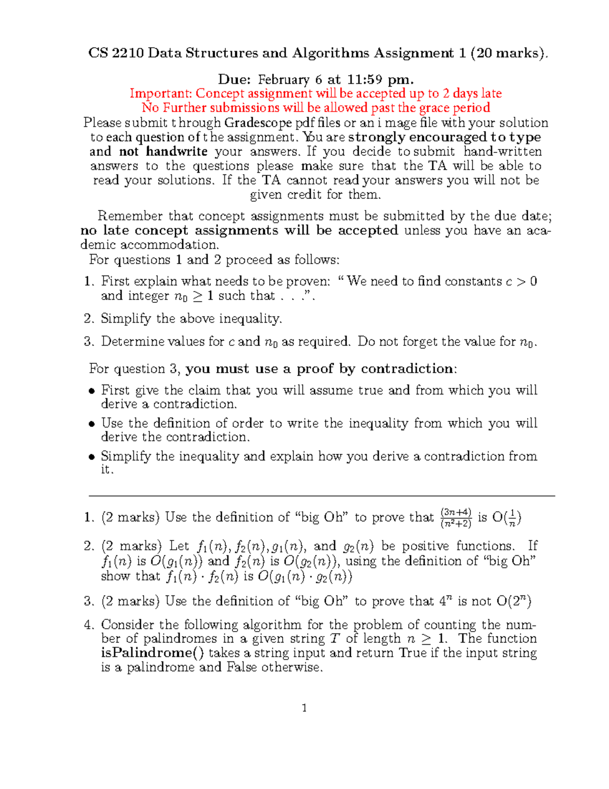 CS 2210 Data Structures & Algorithms - Assignment 1 Guide - Studocu