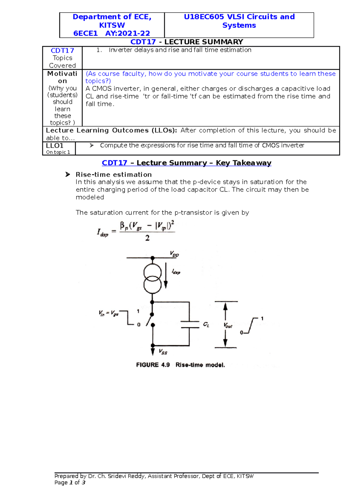 6ECE1 U18EC605 VLSI Circuits: Inverter Delays & Time Estimation - Studocu