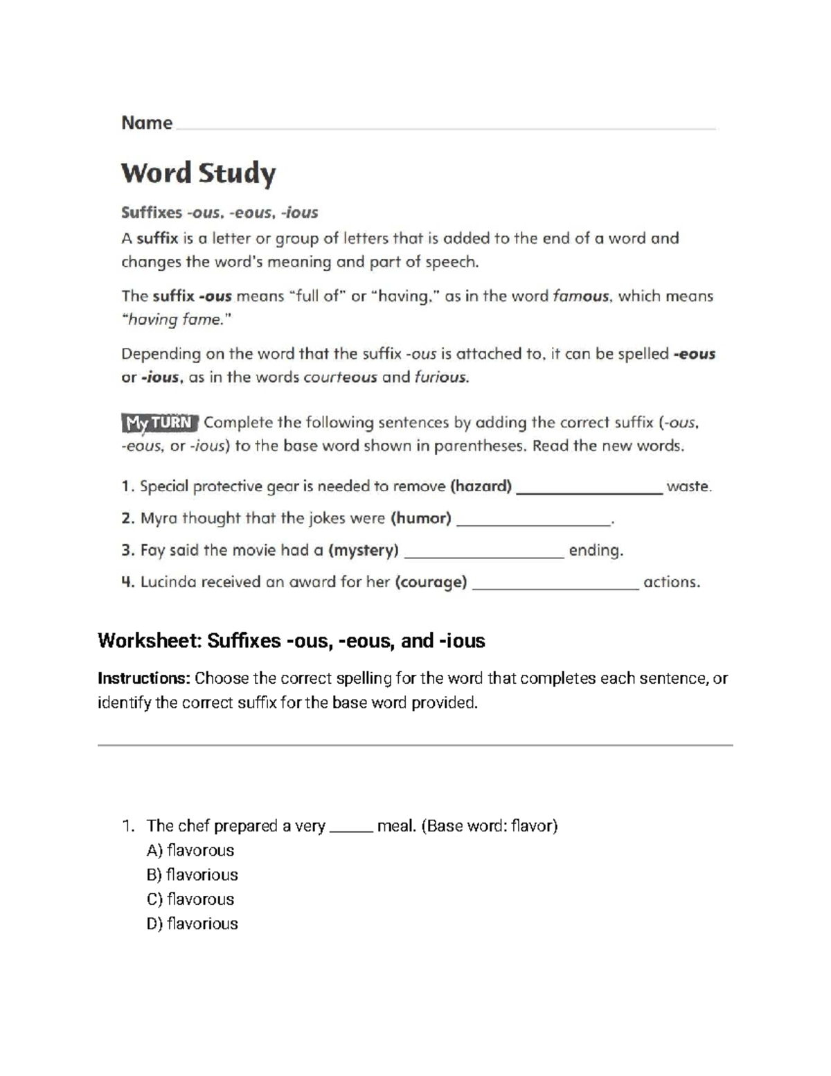U3L4 ELA Worksheet: Suffixes and Spelling Challenges - Studocu