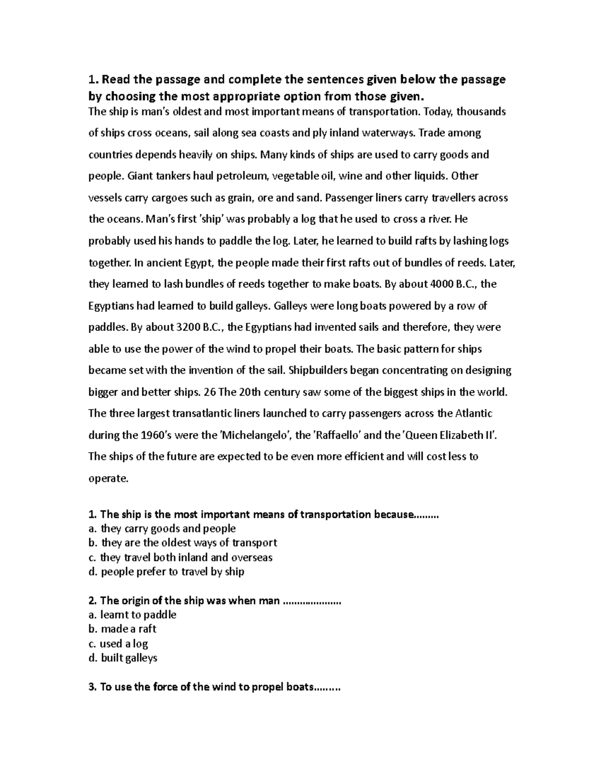 Sample Passage - Hi - 1. Read the passage and complete the sentences ...
