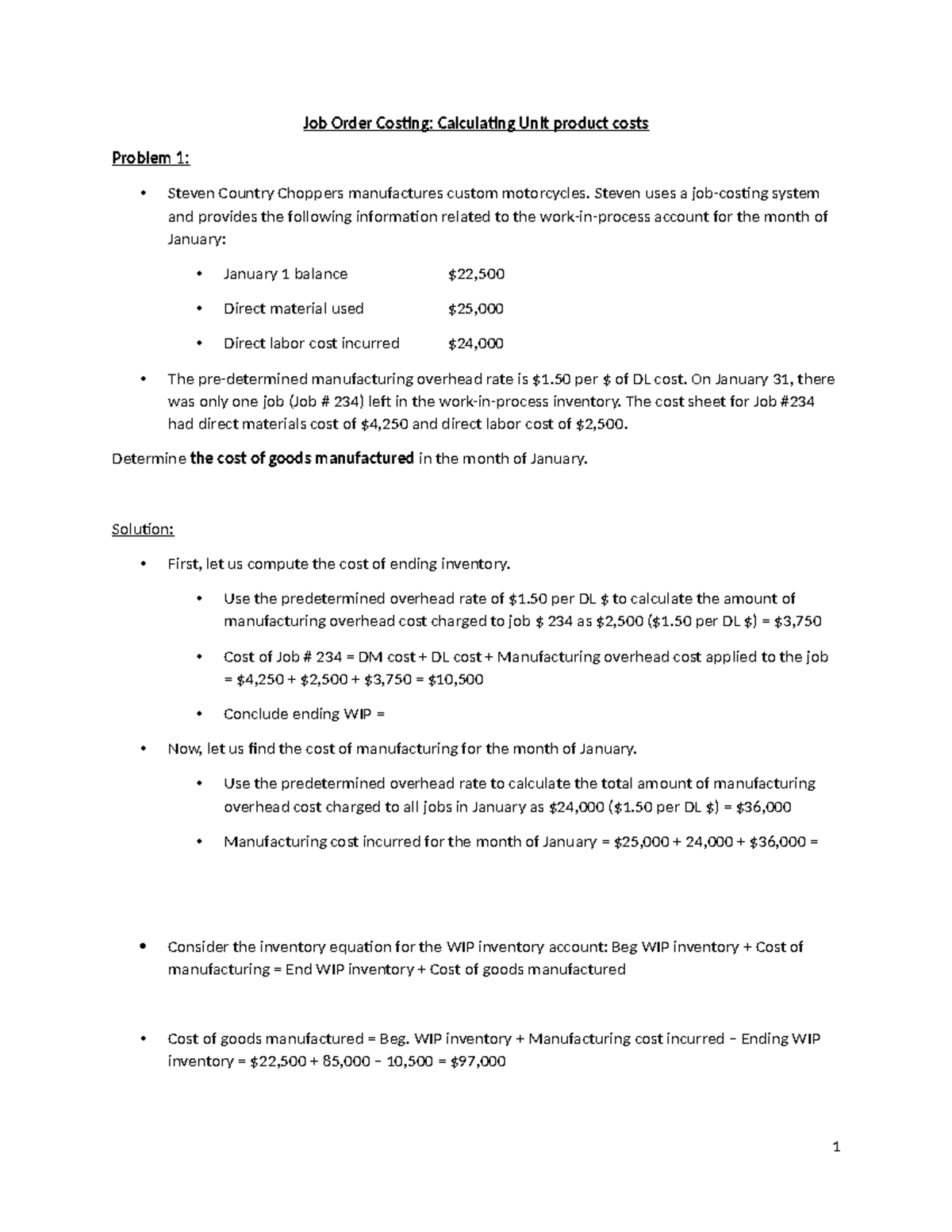 Job Order Costing Analysis: Chapter 2 Handout for ACCT 101 - Studocu