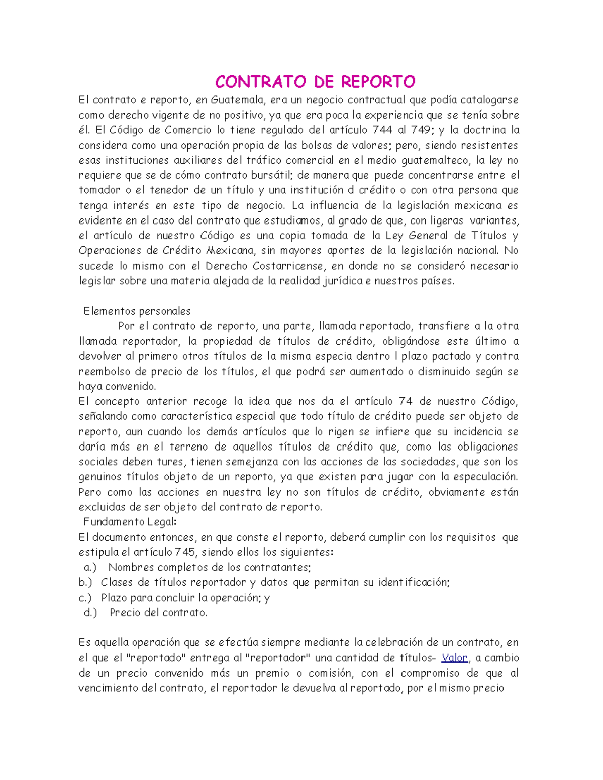 Contrato de Reporto y Descuento - Mercantil II - Studocu