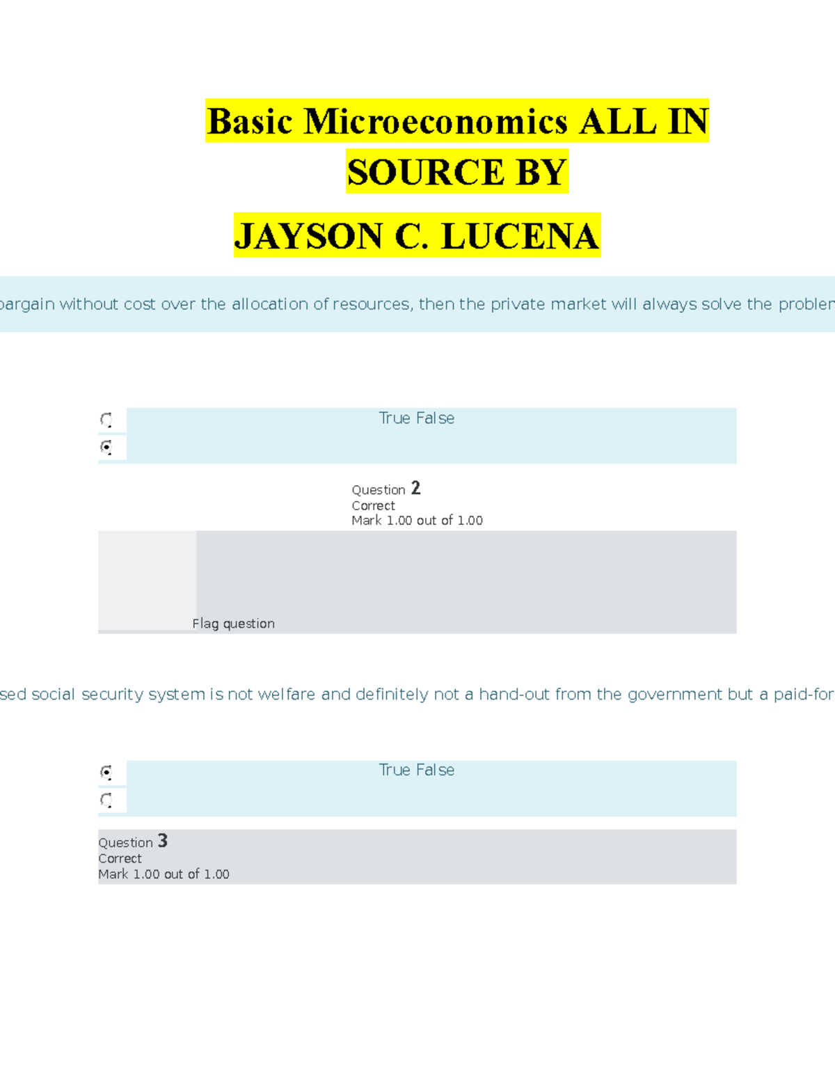 Basic Microeconomics Review: True/False Questions by Jayson C. Lucena ...
