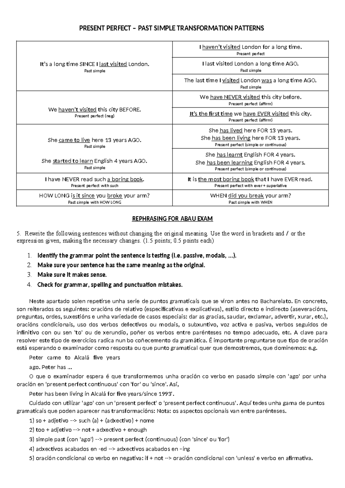 Tense Patterns for Rephrasing Exercises (ENG 101) - Studocu